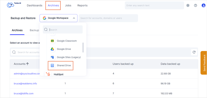 How can I restore deleted shared drive data to a user's My Drive using the SysCloud backup ...